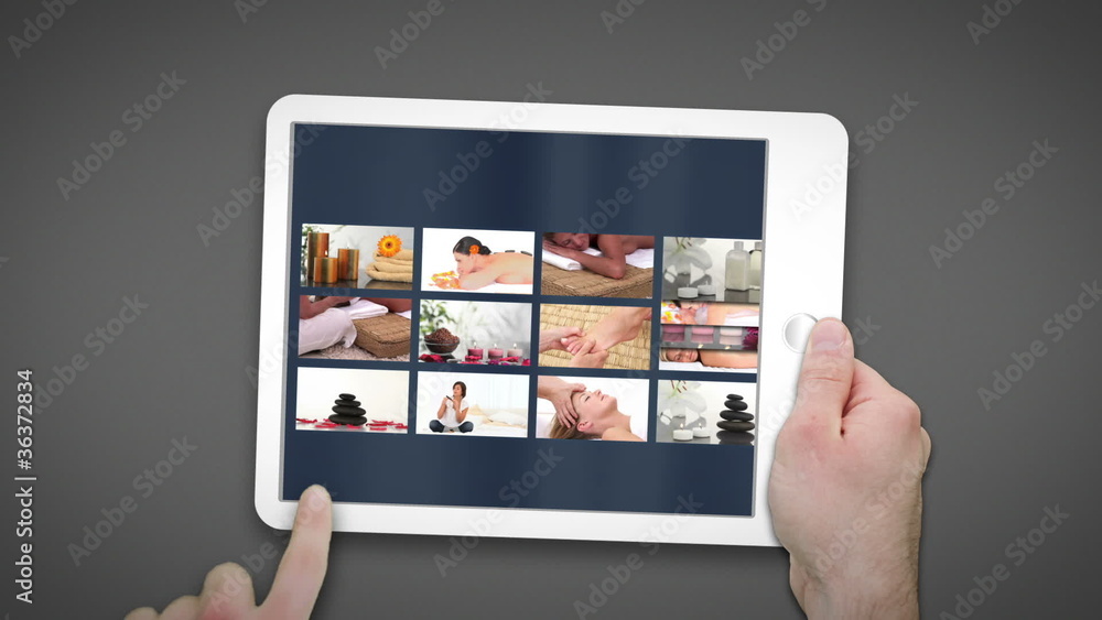 Animated tablet computer displaying videos about spa Stock Video ...