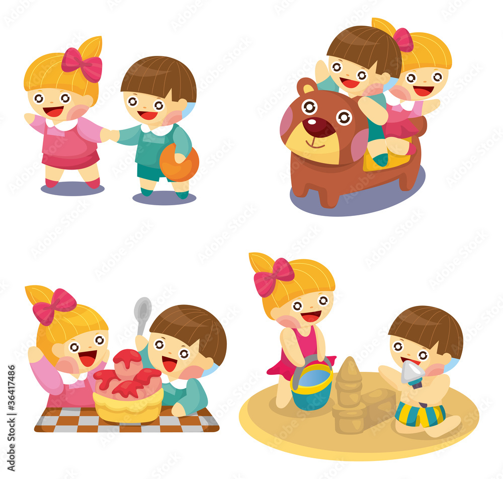 cartoon kids playing set Stock Vector | Adobe Stock