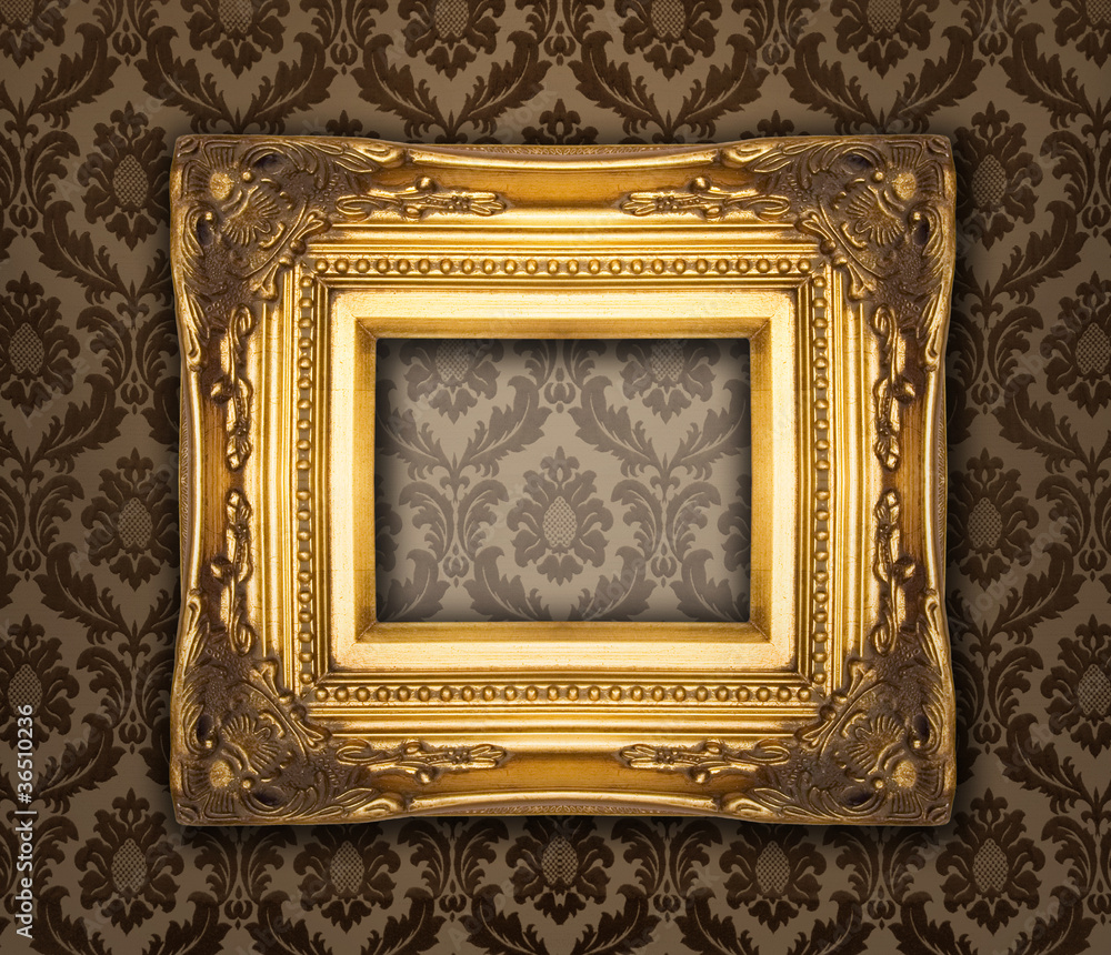 Ornamental gold frame on a damask wallpaper Stock Photo | Adobe Stock