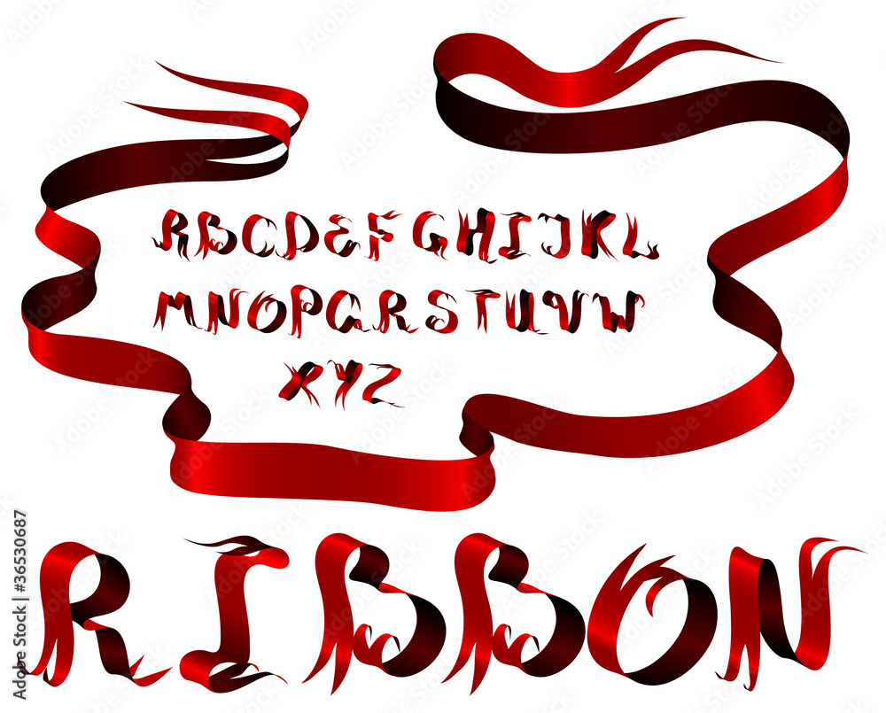 Vector red ribbon alphabet on a white background Stock Vector | Adobe Stock