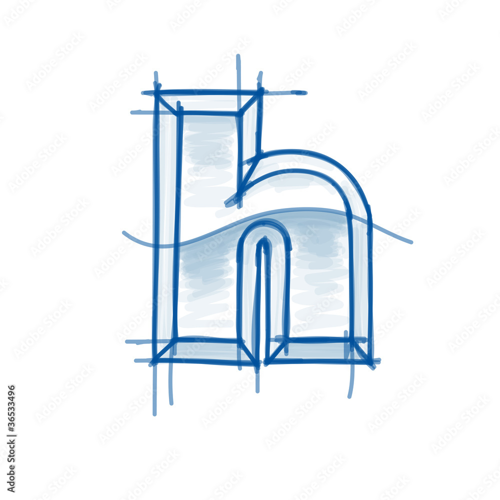 Blueprint font sketch - letter h - marker drawing Stock Vector | Adobe ...