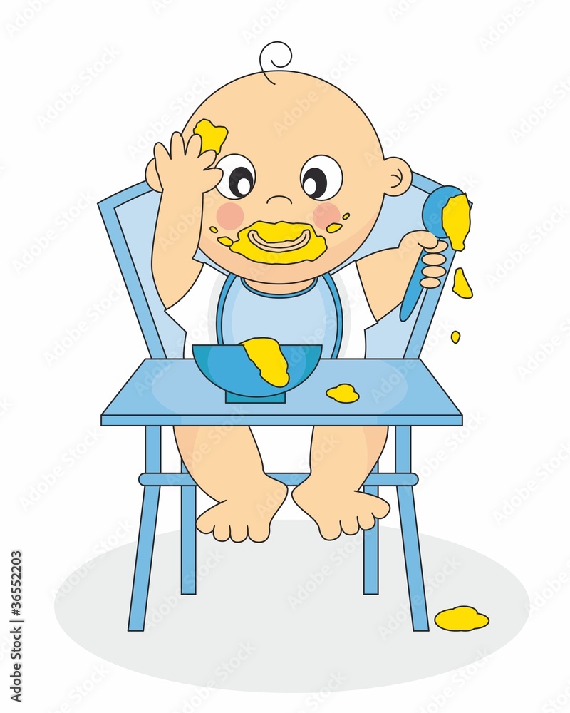 bebe niño comiendo solo vector de Stock | Adobe Stock