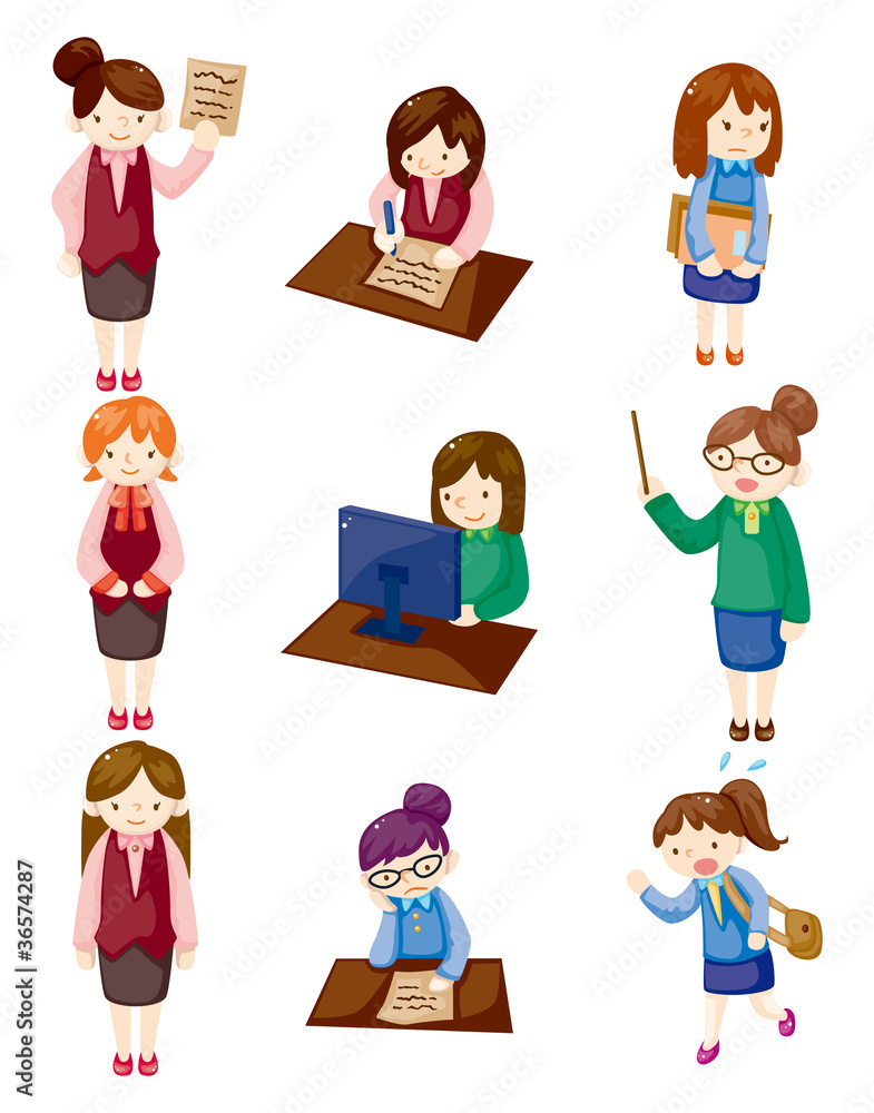 cartoon pretty office woman worker icon set Stock Vector | Adobe Stock