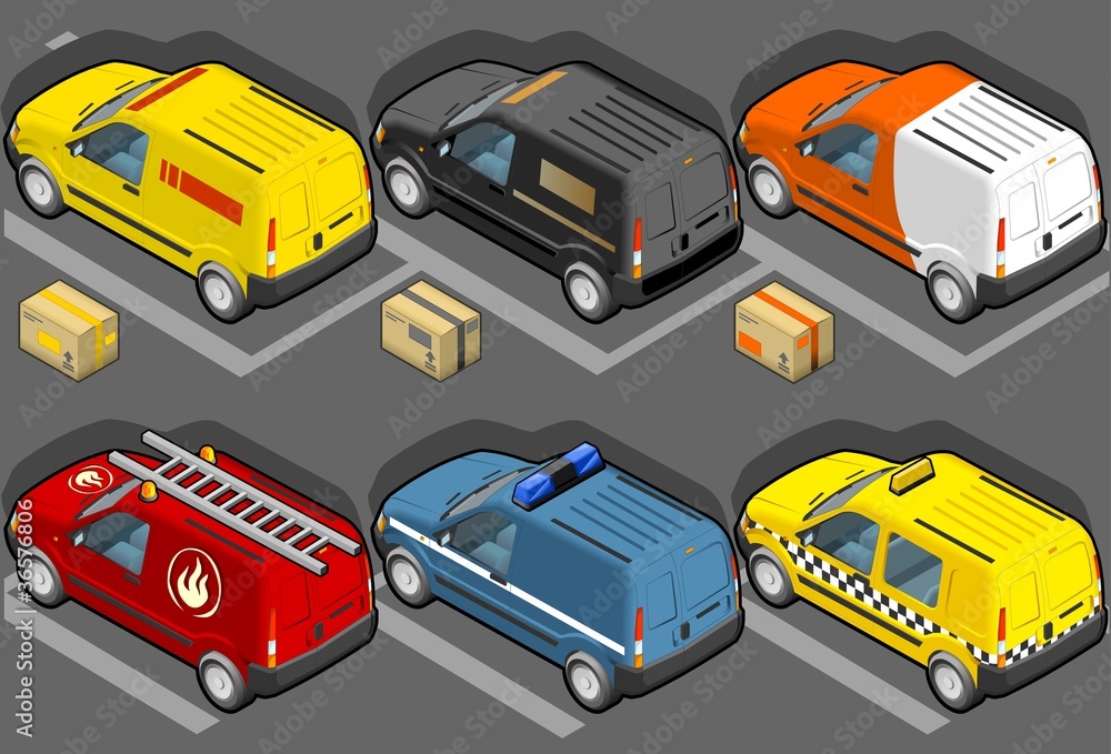 Isometric van in six models Stock Vector | Adobe Stock