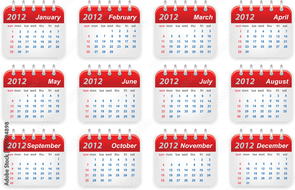 Vector calendar (week starts on Sunday) Stock Vector | Adobe Stock