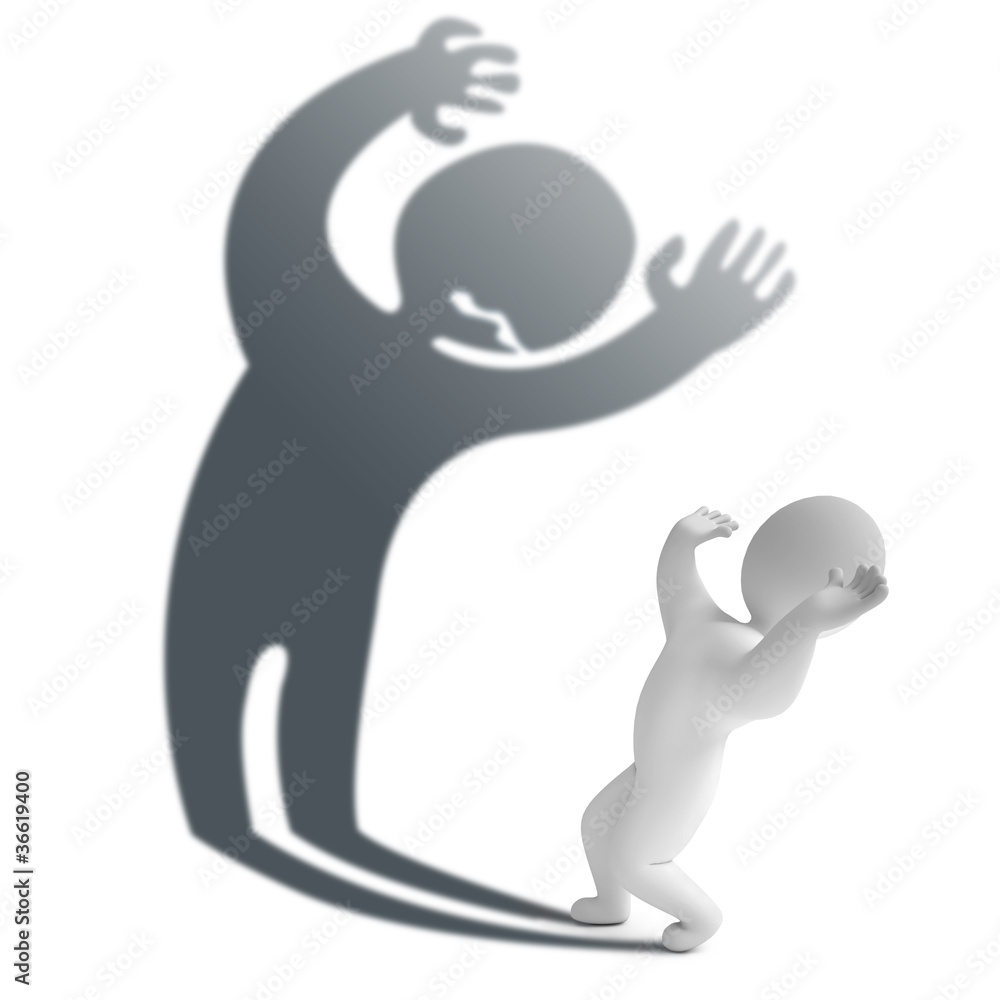 A person is afraid of his own shadow, 3d render Stock Illustration ...