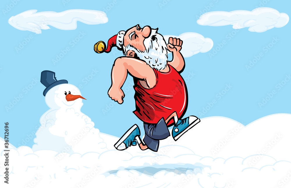 Cartoon Santa running for exercise in the snow Stock Vector | Adobe Stock