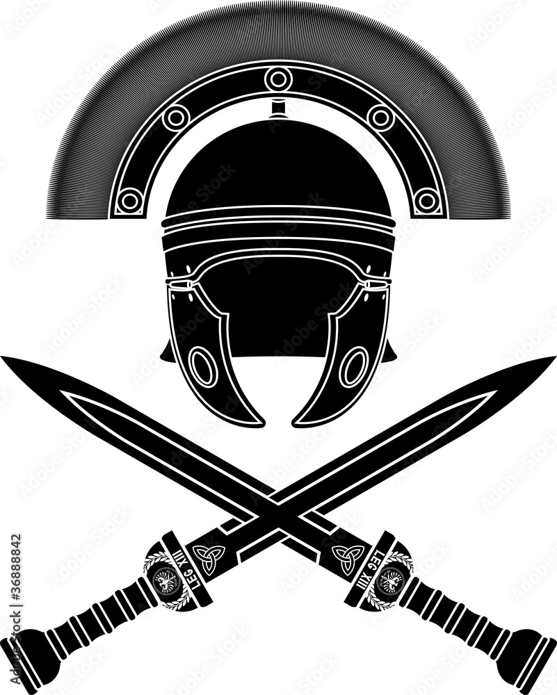 roman helmet and swords. third variant. stencil Stock Vector | Adobe Stock