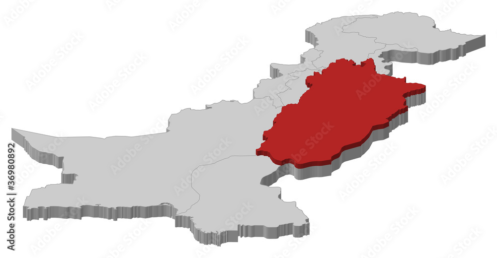 Map of Pakistan, Punjab highlighted Stock Vector | Adobe Stock