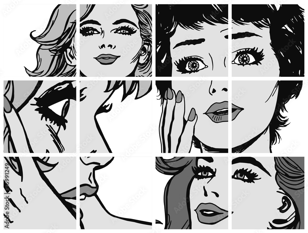 Ilustraciones con primeros planos del rostro de mujeres ilustração do ...