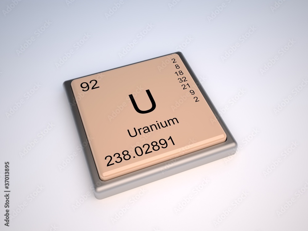 Uranium chemical element of the periodic table with symbol U Stock ...