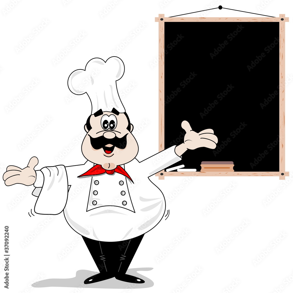 Cartoon chef cook with blank recipe menu chalkboard Stock Vector ...