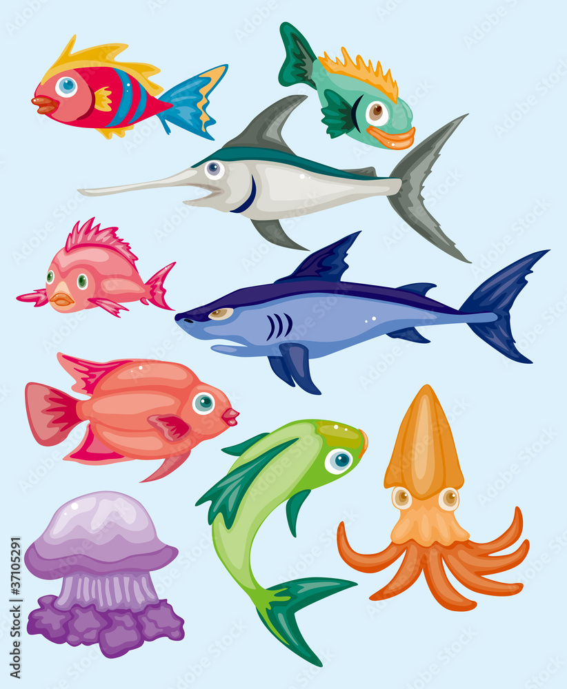 cartoon aquatic animal set Stock Vector | Adobe Stock