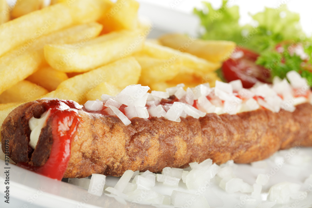 Frikandel Spezial, Pommes frites Stock-Foto | Adobe Stock