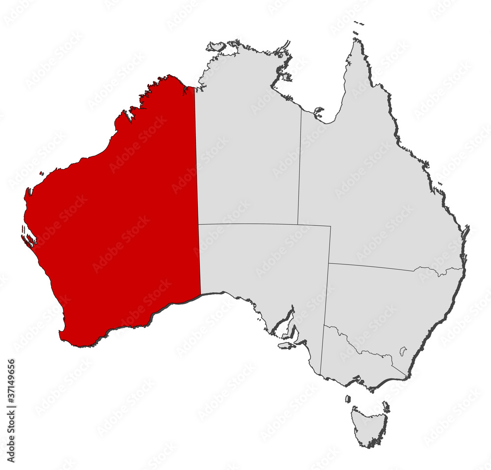 Map of Australia, Western Australia highlighted Stock Vector | Adobe Stock