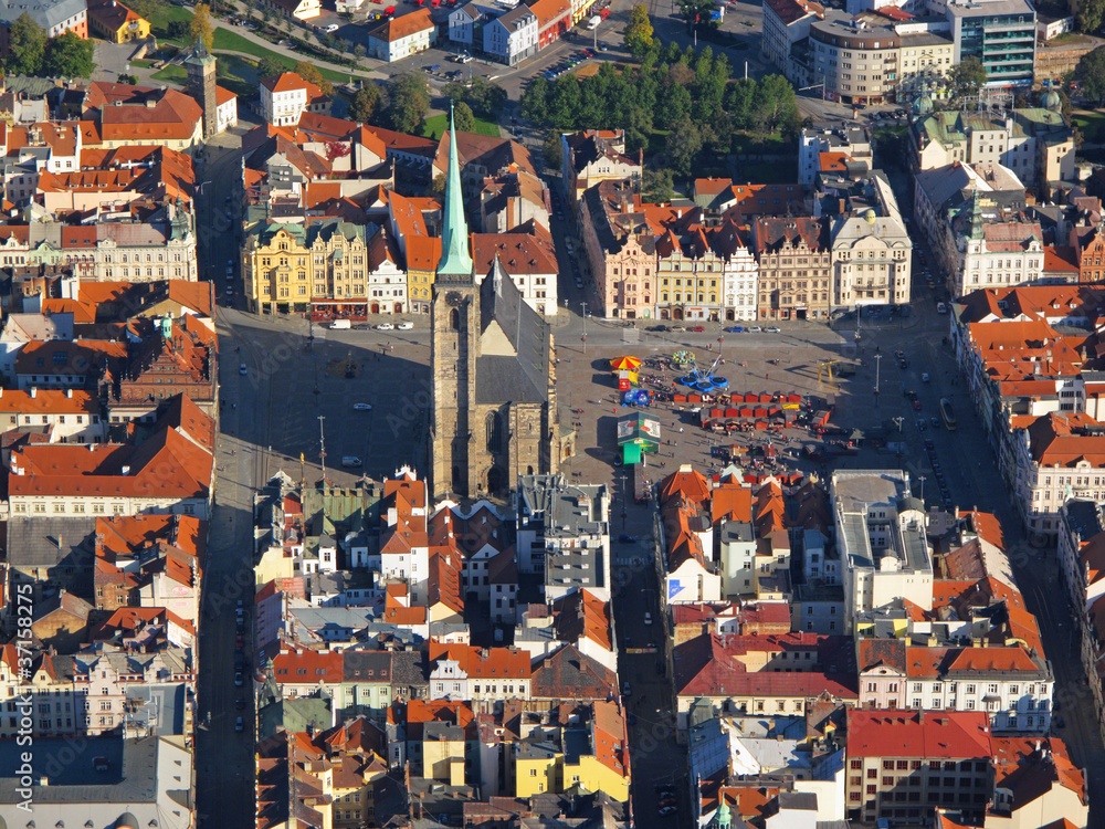 Aerial photo of historical center city Pilsen, Czech republic Stock ...