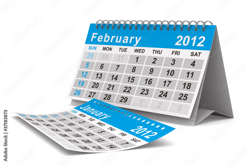 2012 year calendar. February. Isolated 3D image | Uwalls.co.uk