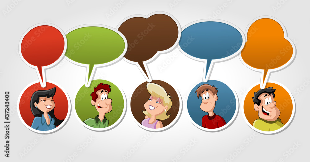 Group of cartoon people talking with speech balloon Stock Vector ...