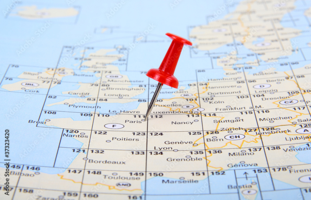 Red pin show the location of a destination point on map Stock Photo ...