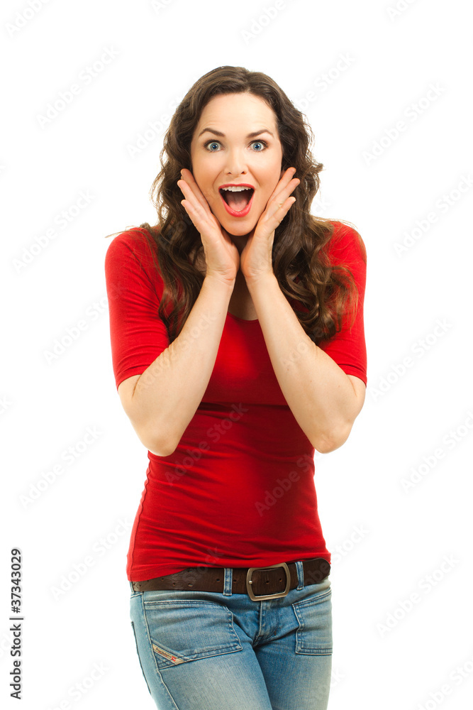 Portrait of beautiful surprised woman Stock Photo | Adobe Stock