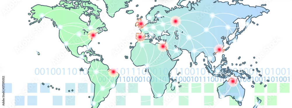 World Map interconnected by wire (Fiber Optics) of the informati Stock ...