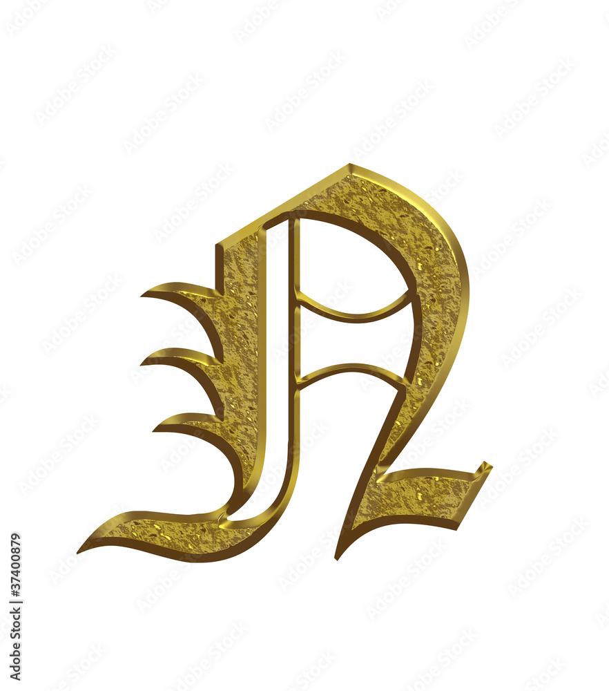 N - Alphabet en or - Lettrine Illustration Stock | Adobe Stock