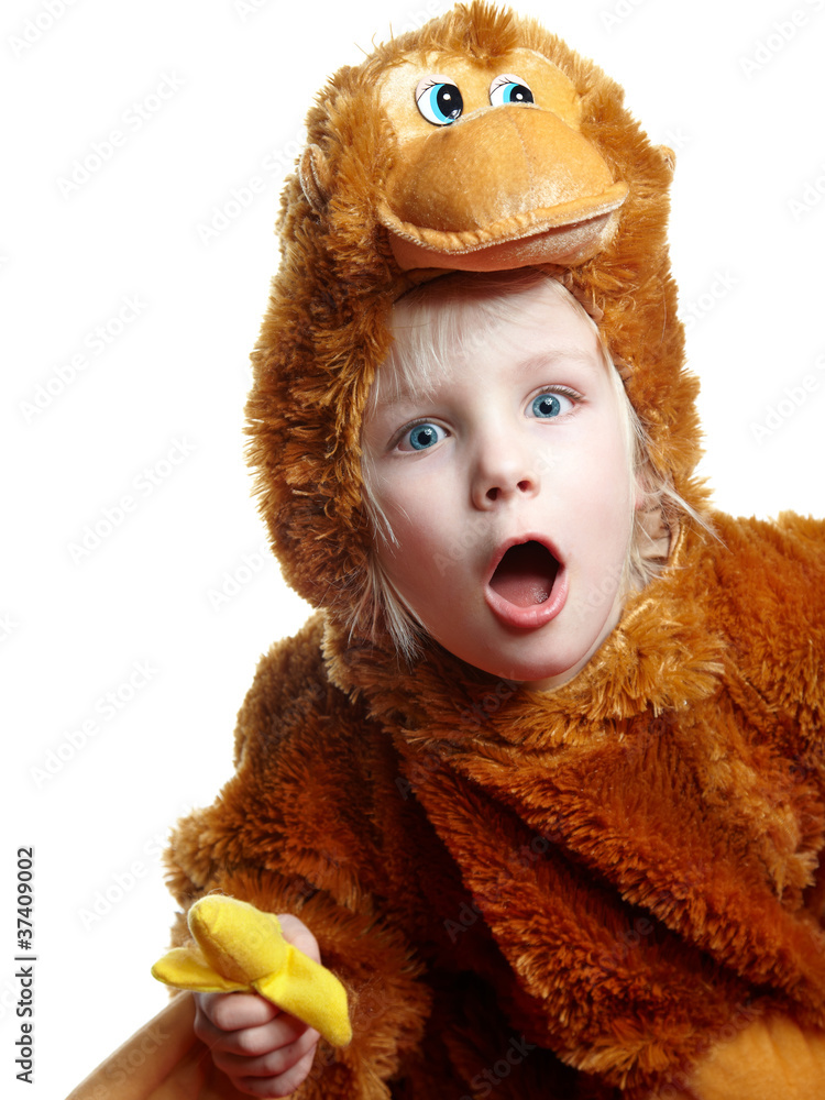 Sweet girl disguises herself as a monkey on Carnival Stock Photo ...
