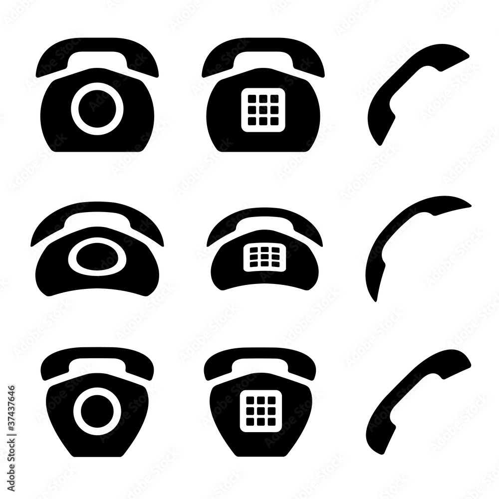 vector black old phone and receiver icons Stock Vector | Adobe Stock