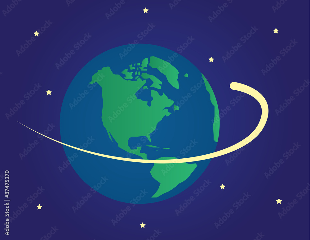 Planet earth in space with shooting star spinning around globe Stock ...