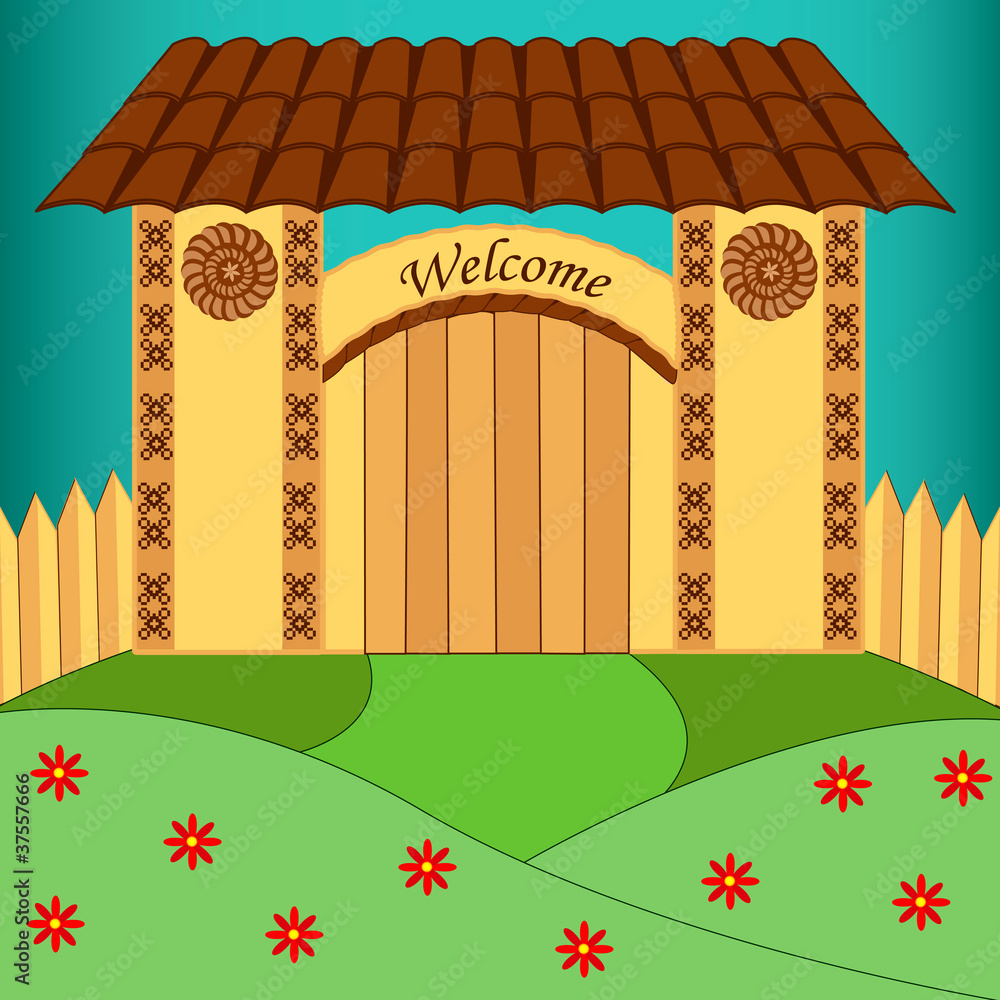 Rustic gate with welcome message Stock Vector | Adobe Stock