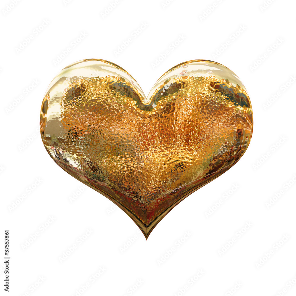 Coeur doré brillant, fond blanc Illustration Stock | Adobe Stock