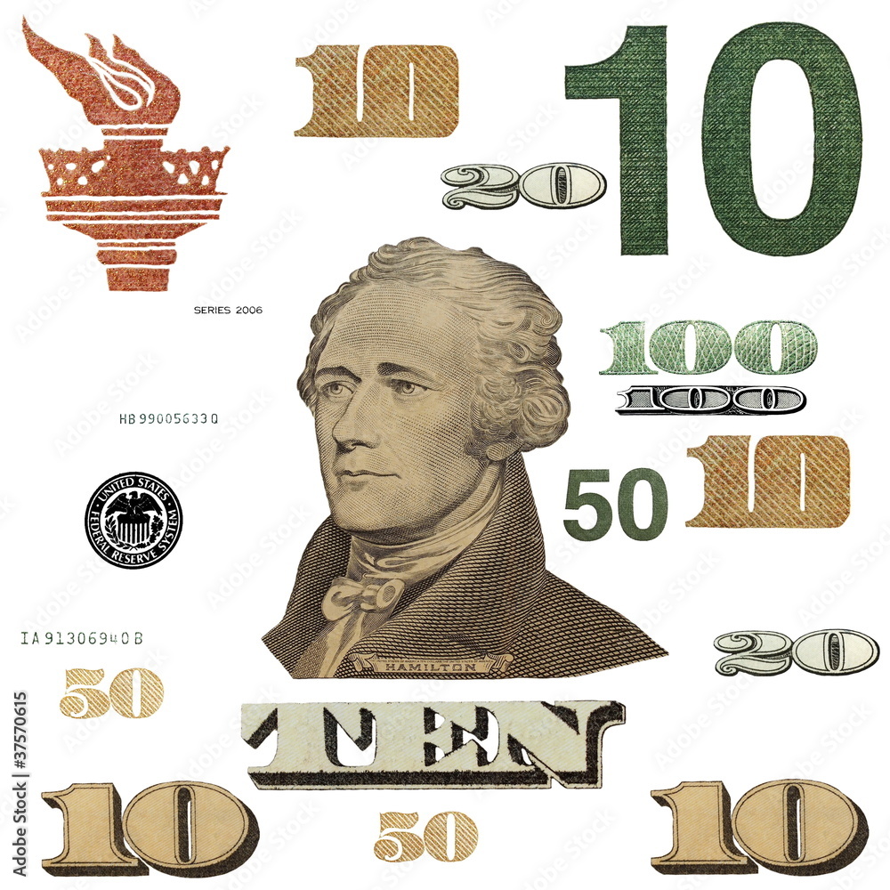 10 $ banknote, photo dollar bill elements isolated on white Stock Photo ...