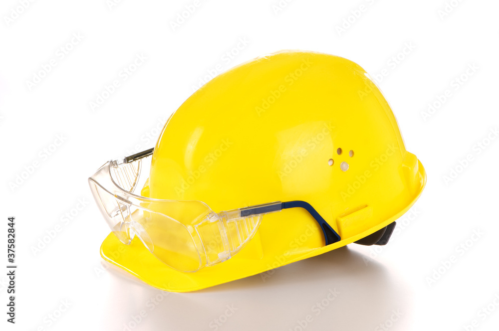 Bauhelm und Schutzbrille Stock-Foto | Adobe Stock