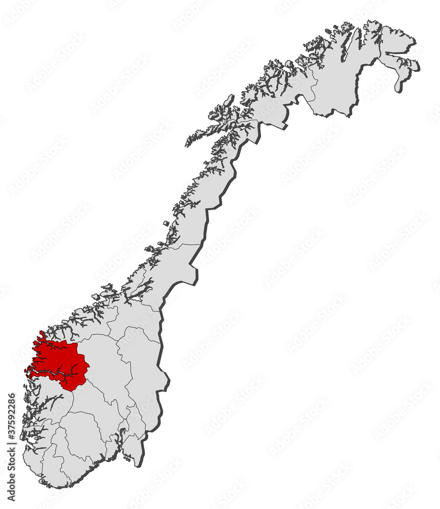 Map of Norway, Sogn og Fjordane highlighted Stock Vector | Adobe Stock