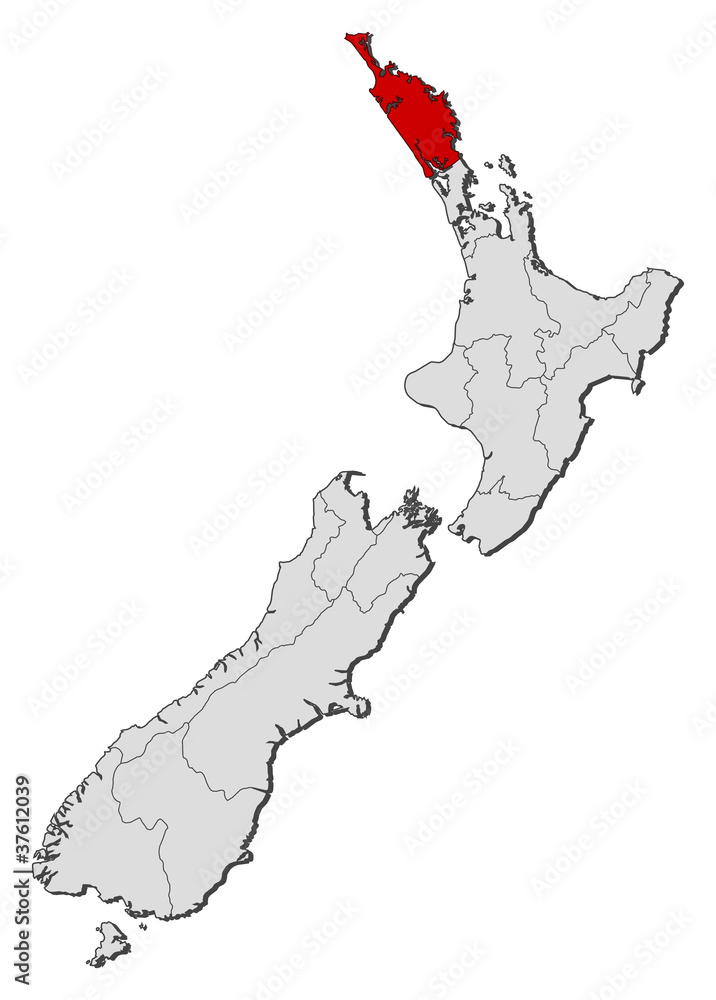 Map of New Zealand, Northland highlighted Stock Vector | Adobe Stock