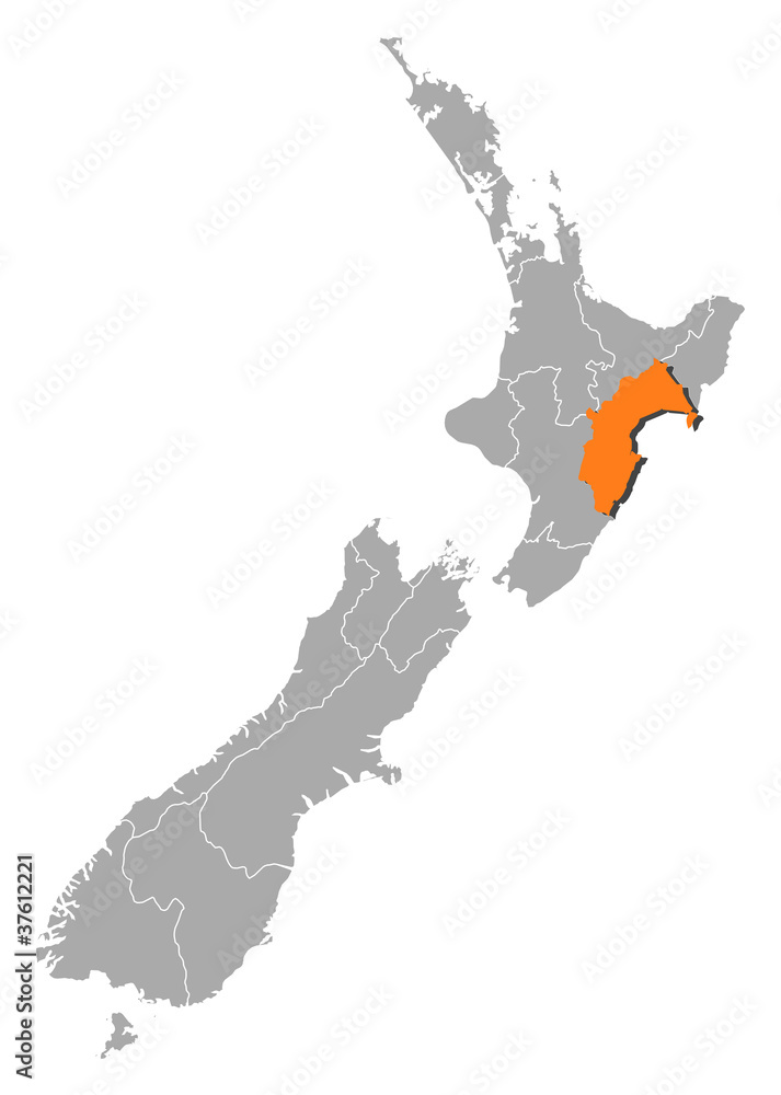 Map of New Zealand, Taranaki highlighted Stock Vector | Adobe Stock