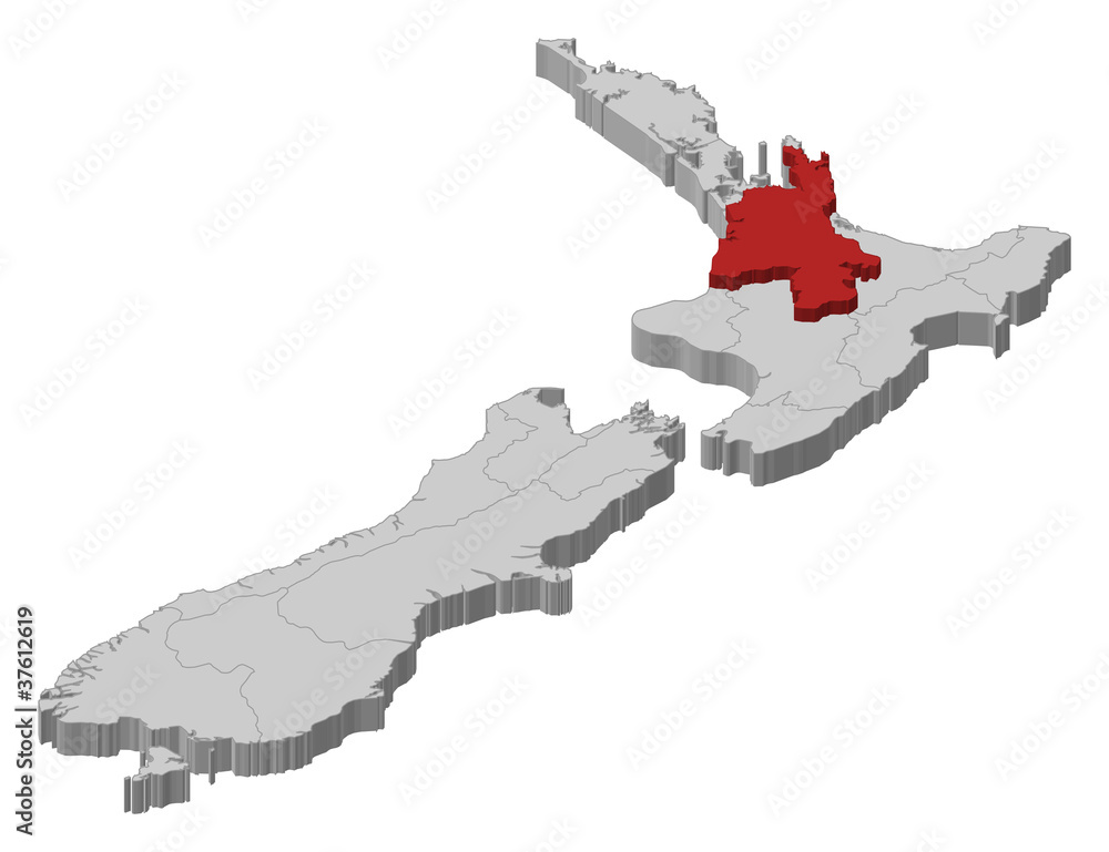 Map of New Zealand, Waikato highlighted Stock Vector | Adobe Stock
