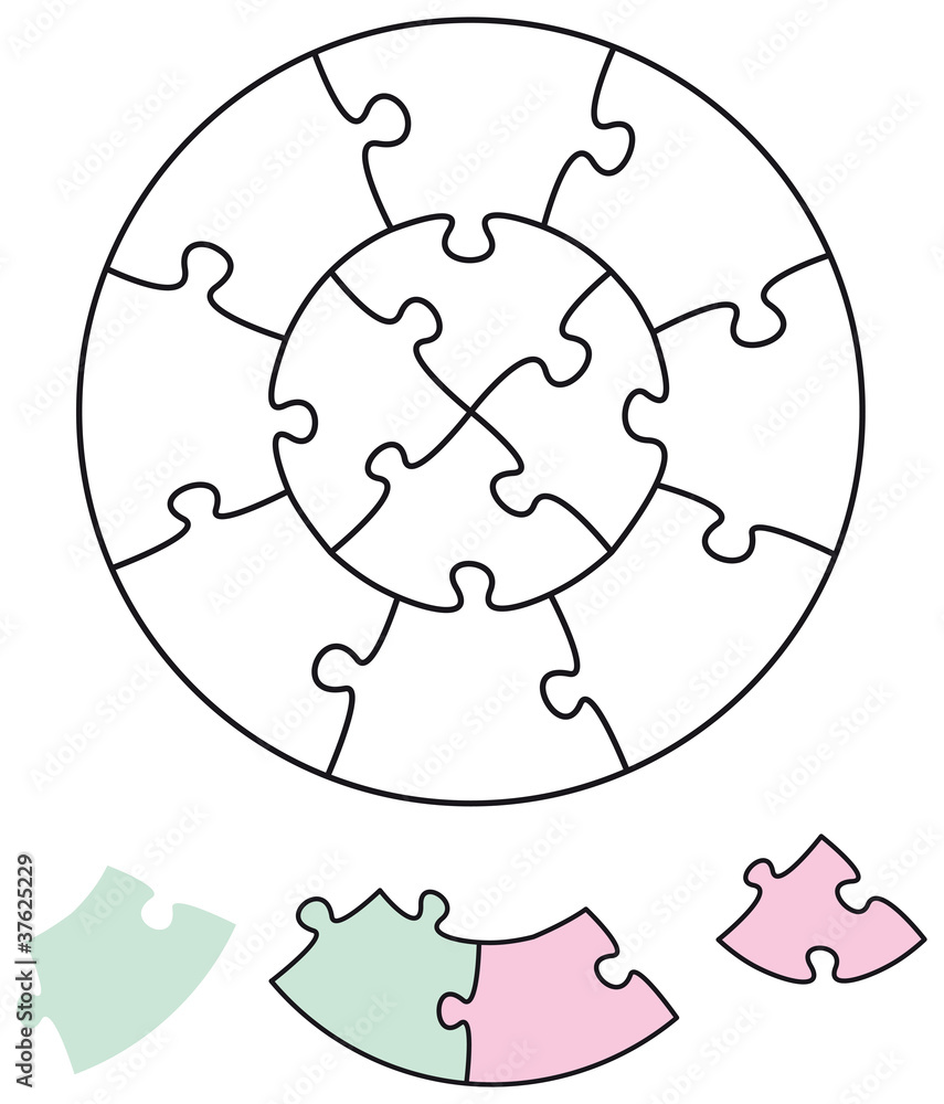 Jigsaw puzzle in the form of two circles with single pieces which can ...