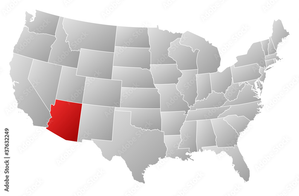 Map of the United States, Arizona highlighted เวกเตอร์สต็อก | Adobe Stock