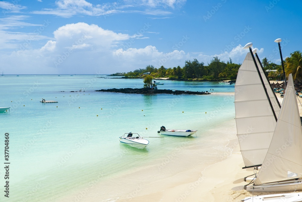 Idyllic tropical beach in the paradise island of Mauritius Stock Photo ...