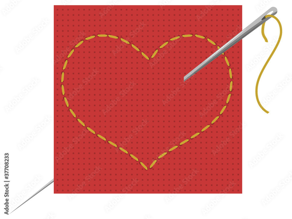 Vector illustration of the heart, needle and thread Stock Vector ...