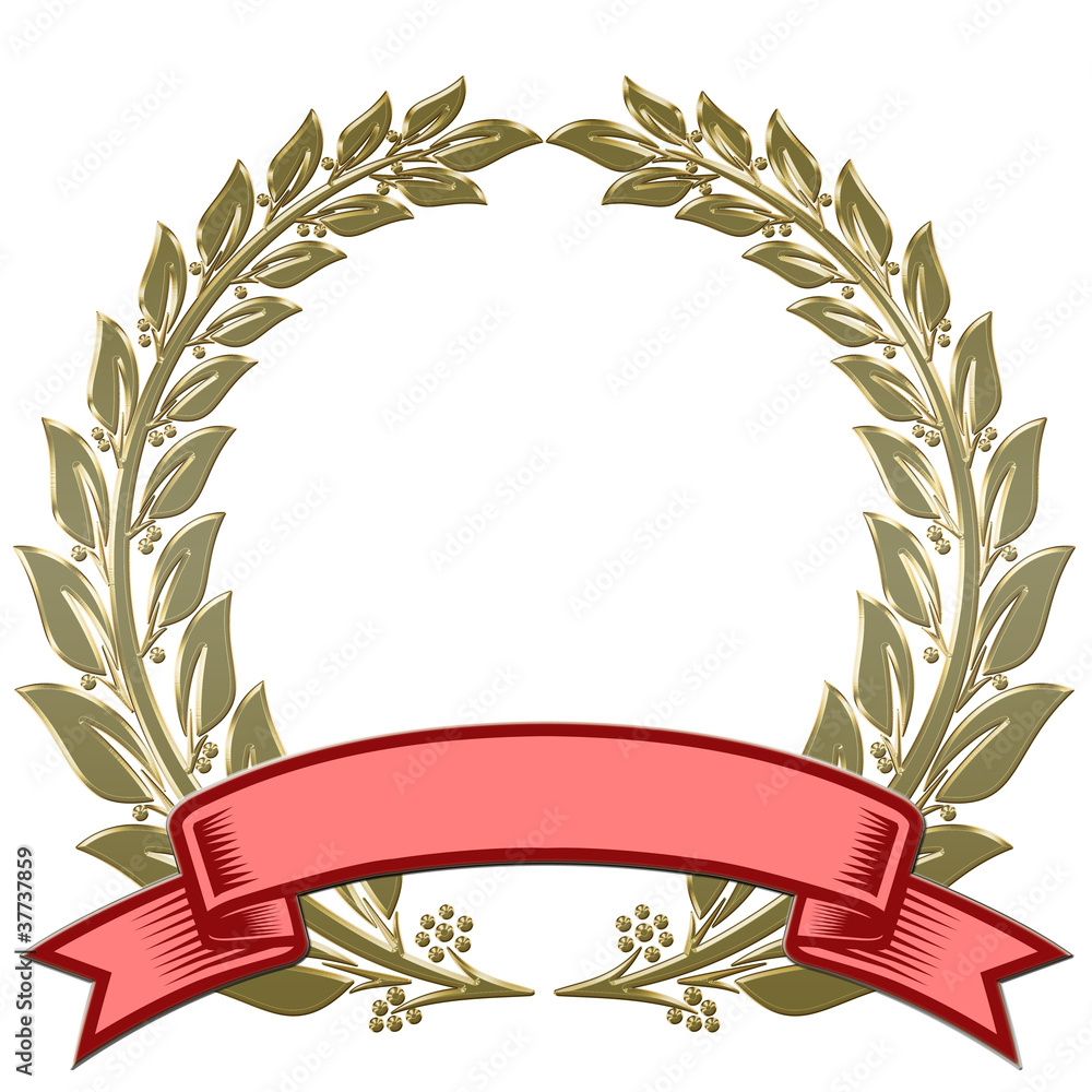 Lorbeerkranz geschlossen Gold mit rotem Band Stock Illustration | Adobe ...