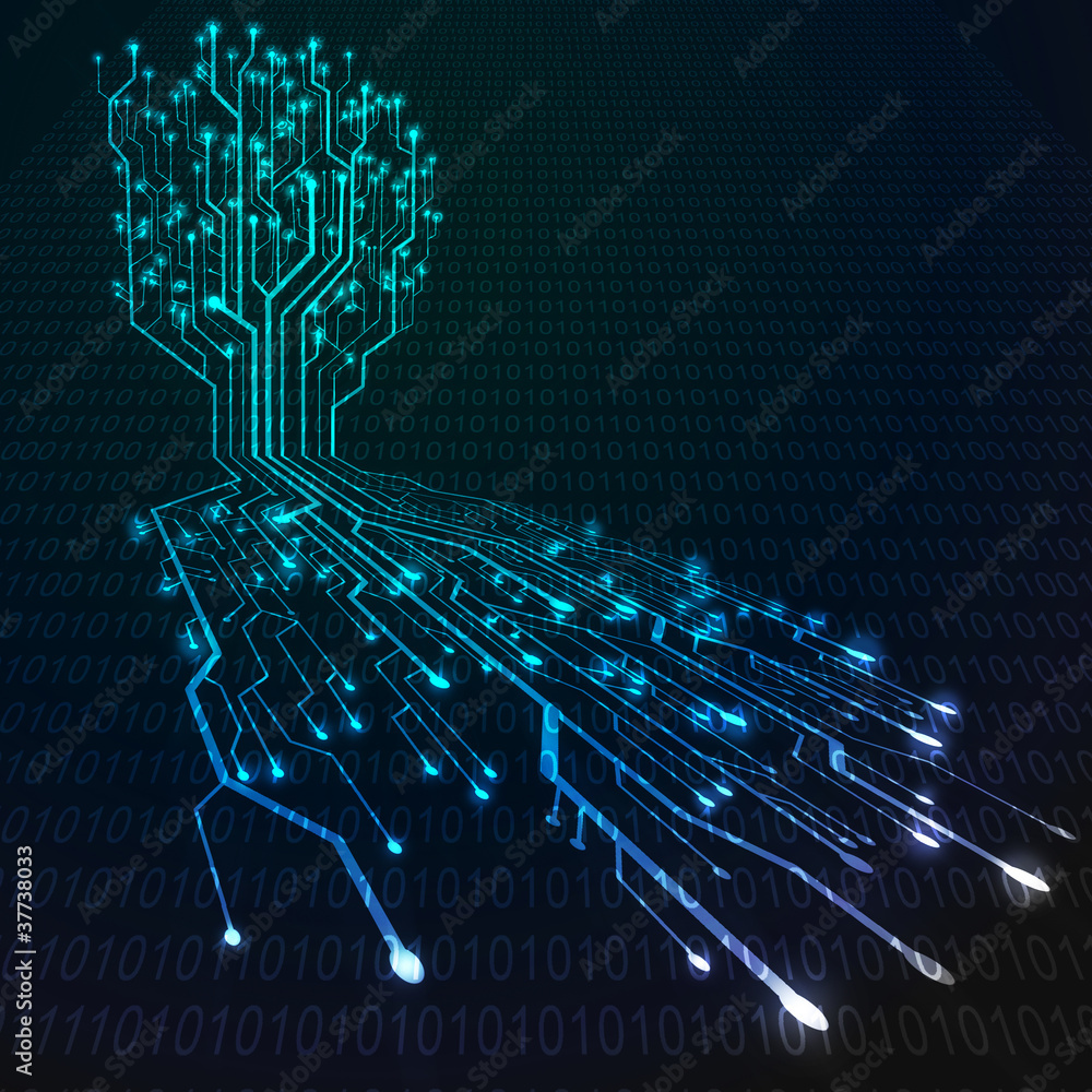 Circuit board in Tree and root shape, Technology background Stock ...