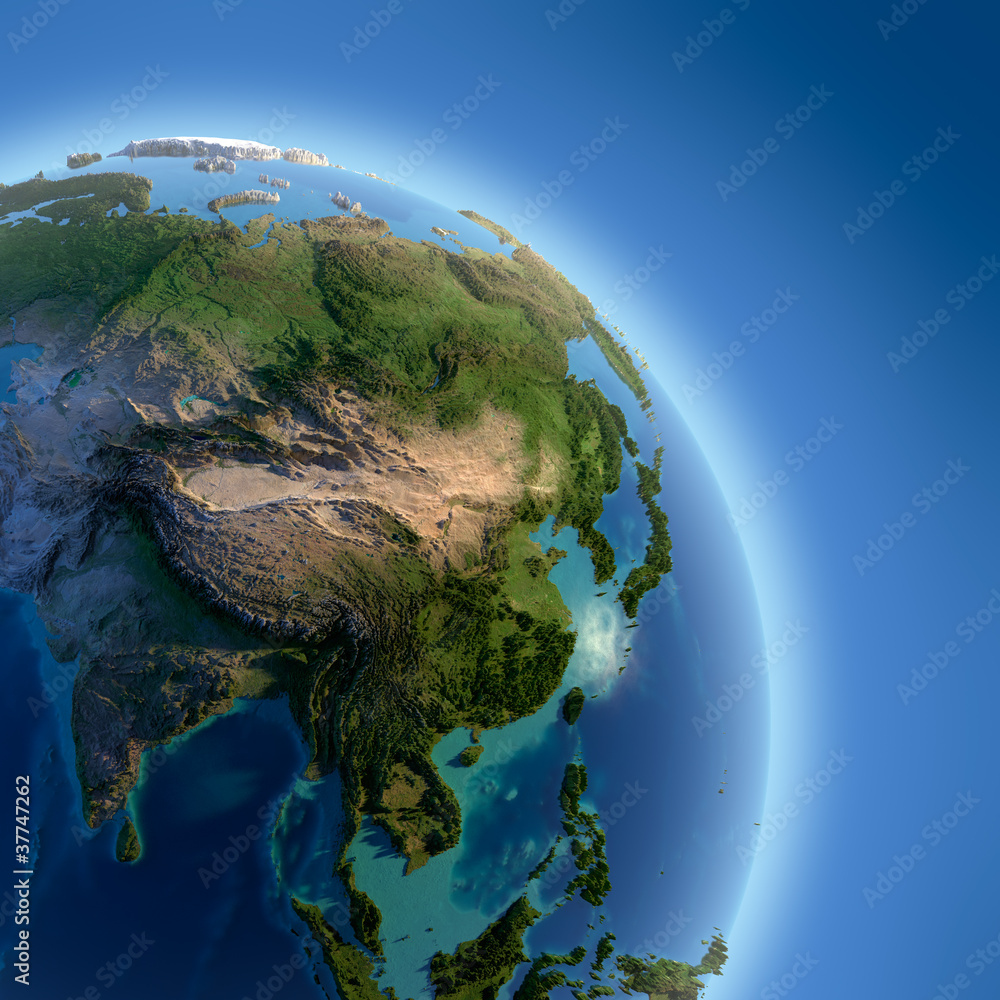 Earth with high relief, illuminated by the sun Stock Illustration ...