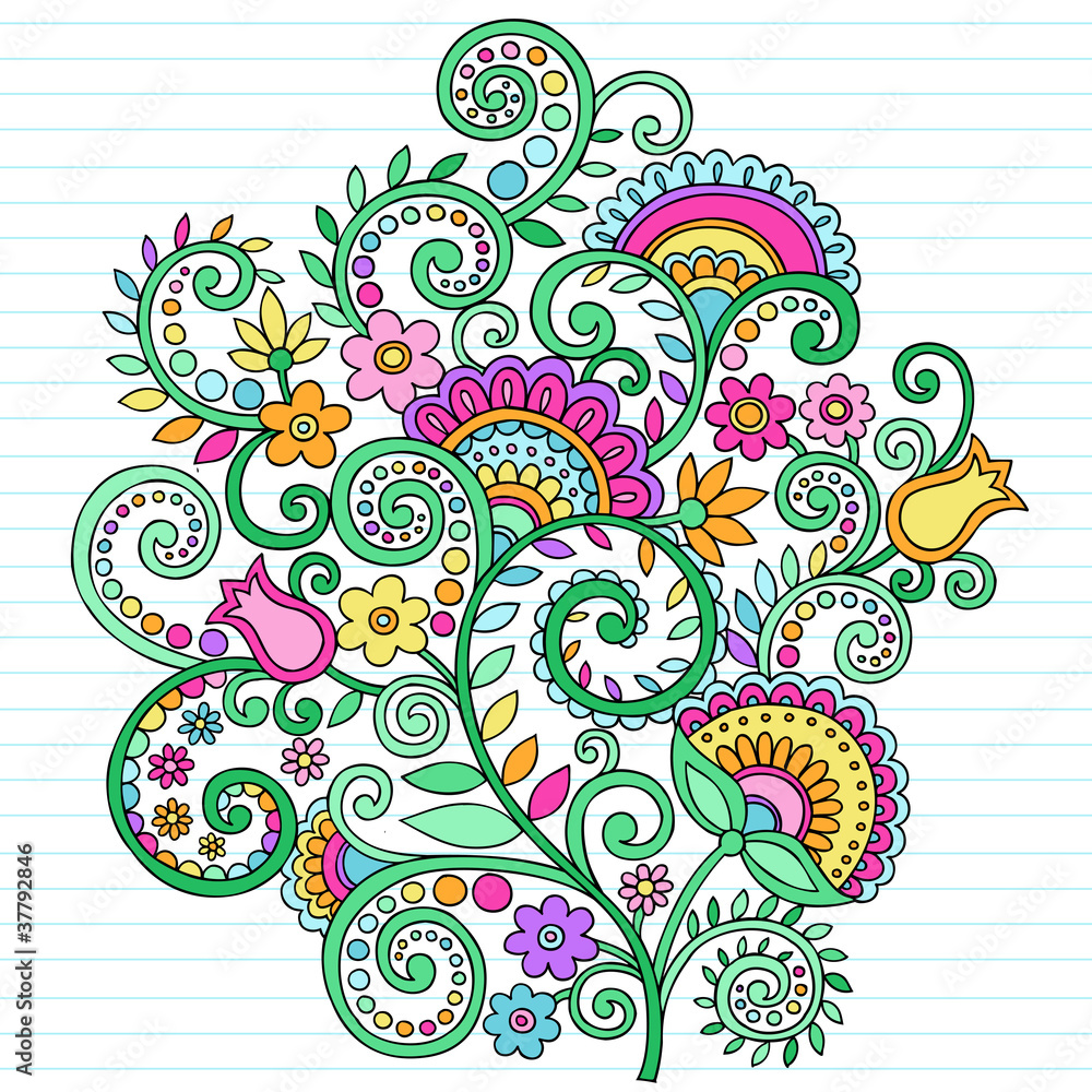 Henna Notebook Doodle Vines Vector Illustration Stock Vector | Adobe Stock
