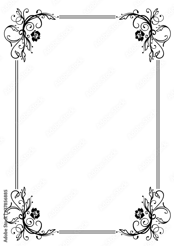 Rahmen, Ranke, Flora, Blumen, Rosen, Schwarz - Stock - GamesAgeddon