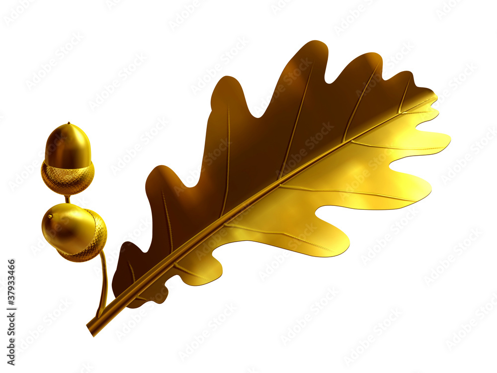 goldenes Eichenlaub mit Eicheln Stock-Illustration | Adobe Stock