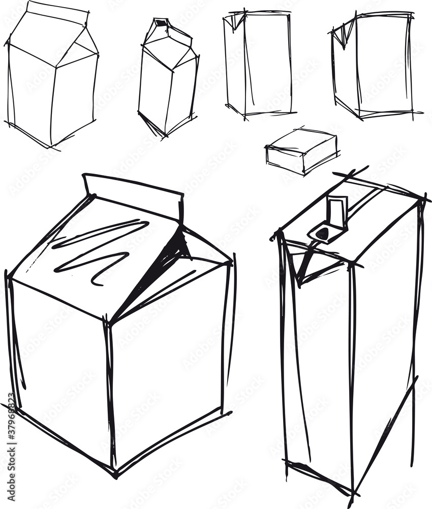 Sketch of milk boxes in some different angle. Vector illustratio Stock ...