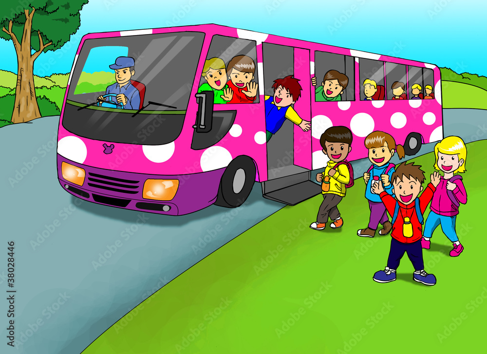 Cartoon illustration of a group of children going to excursion ...