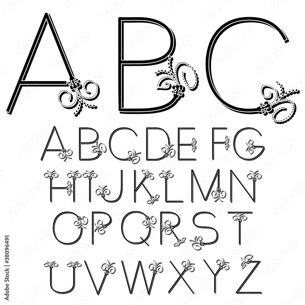 Vector black and white font alphabet Stock Vector | Adobe Stock